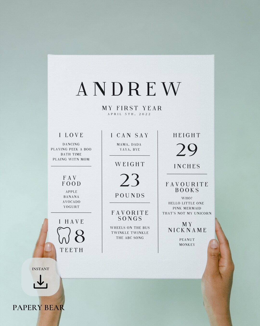 Editable First Birthday Milestone Board Template, Milestone Sign ...