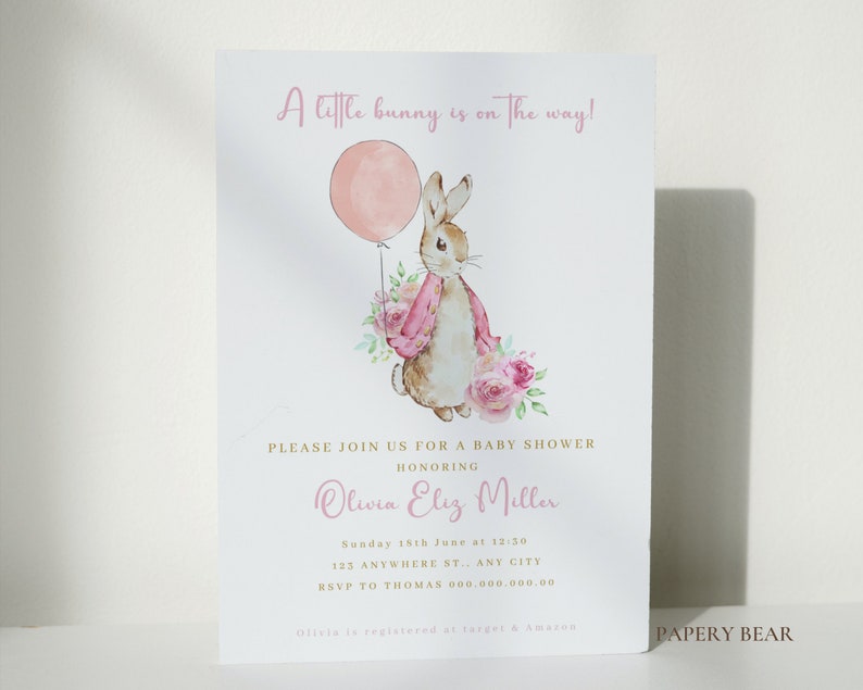 Editable Girl Peter Rabbit Baby Shower Invitation, Peter Rabbit ...