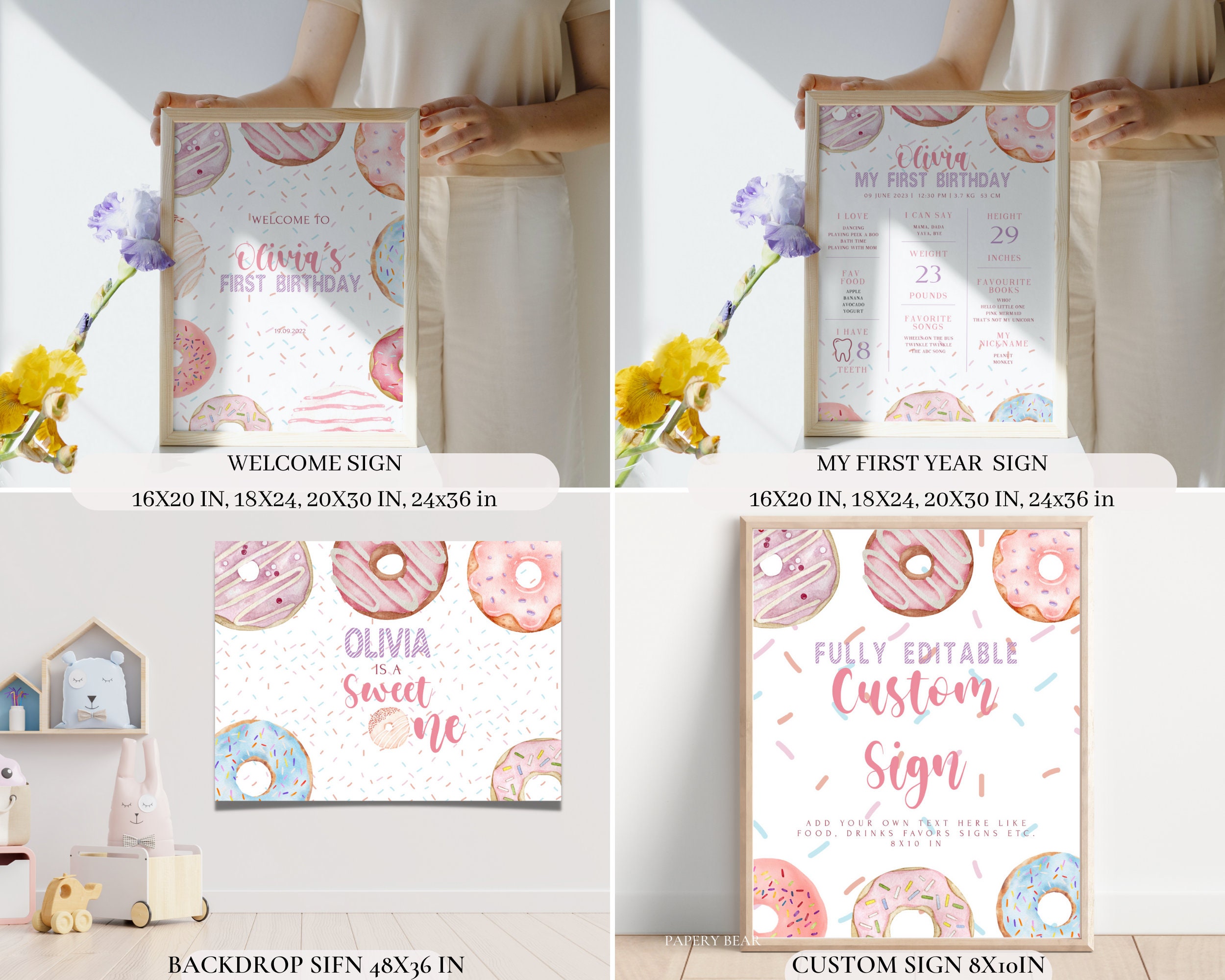 Donut First Birthday Invitation Bundle, Sweet One Donut Party ...