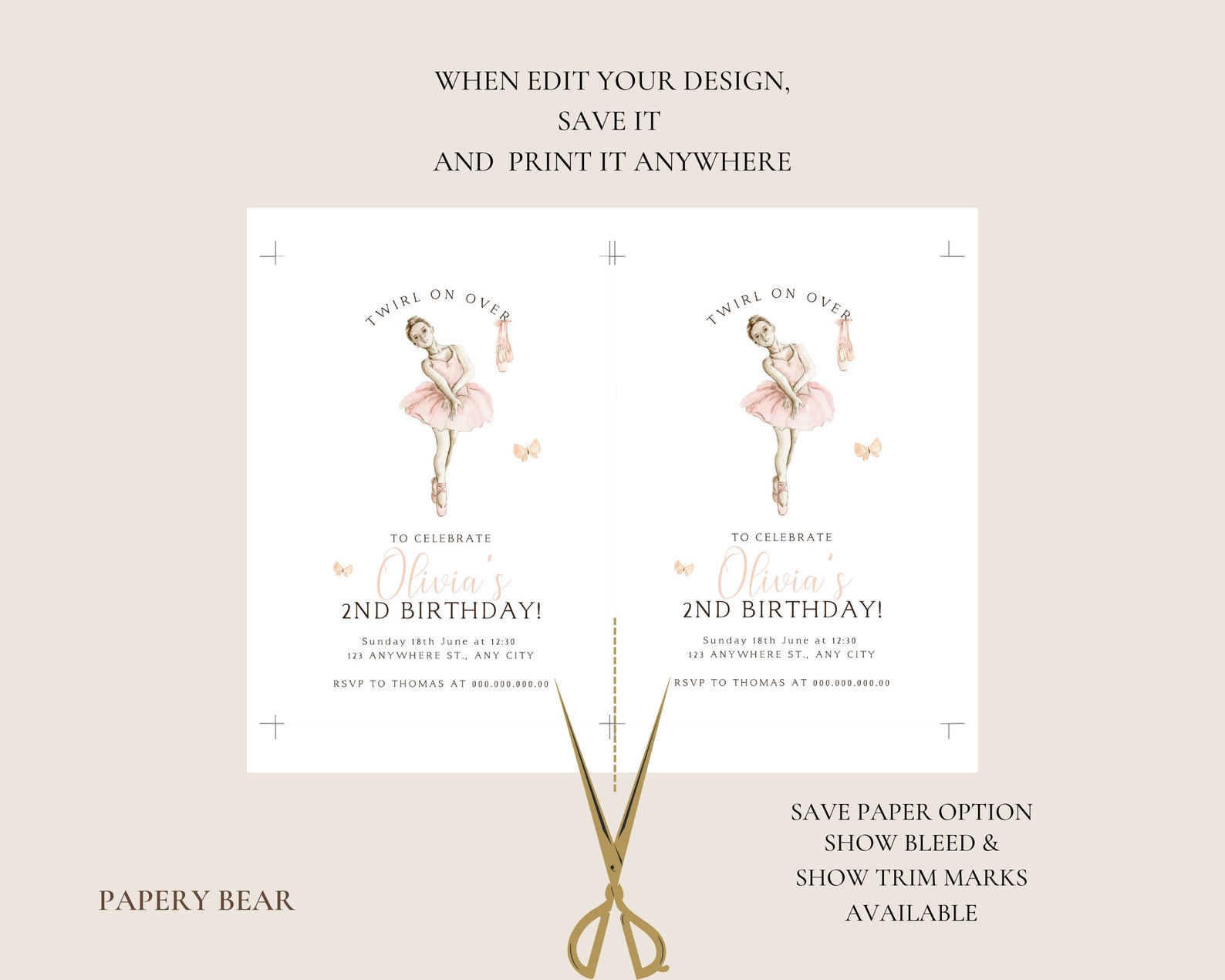Editable Ballerina Birthday Invitation Template, Ballet Dancer Birthday ...