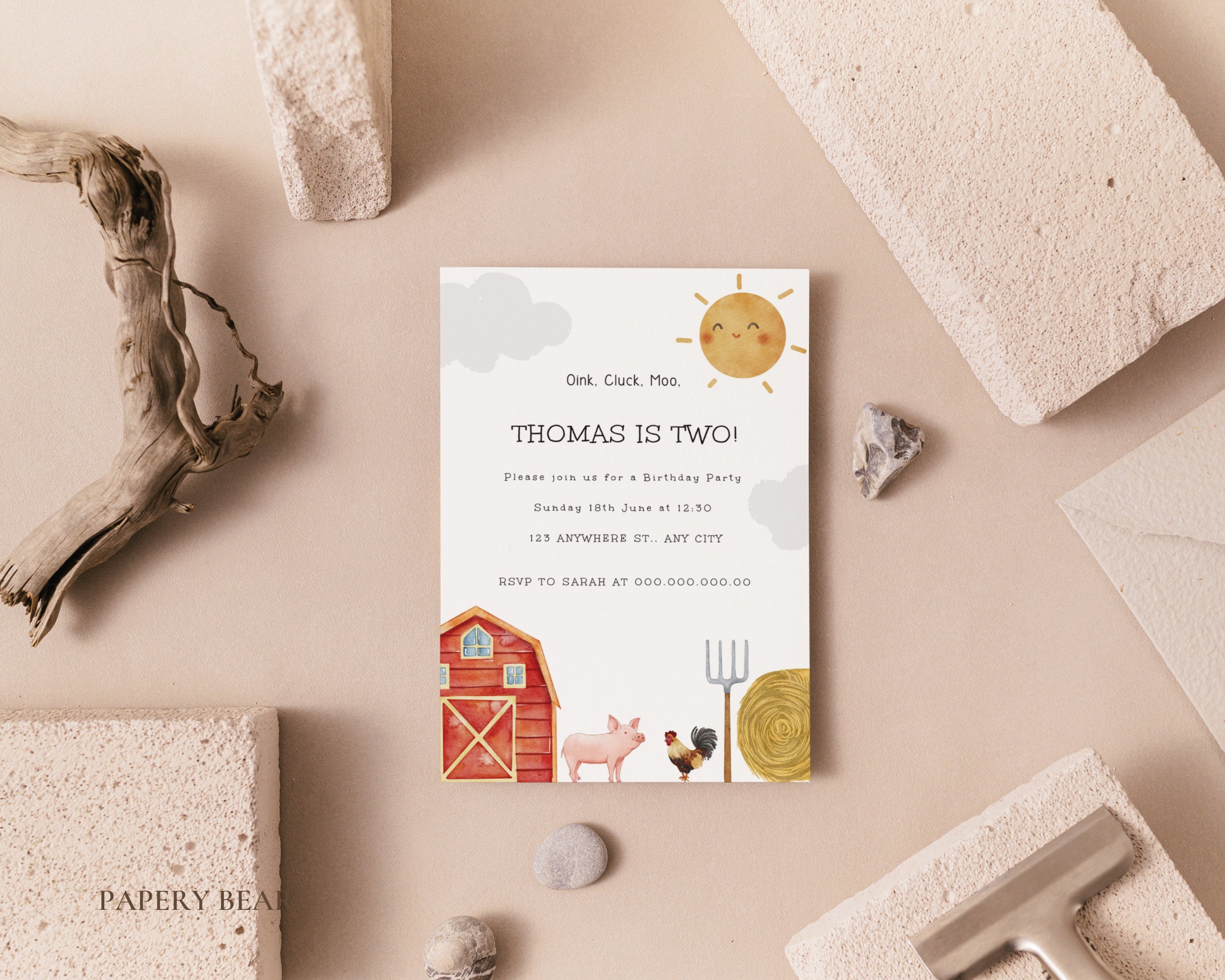 Farm Birthday Editable Invitation, Barn Animals Party Invite Template ...