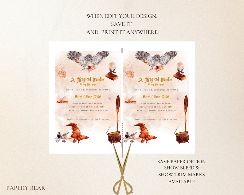 Editable HP Baby Shower Invitation Templates Bundle Wizard - Etsy