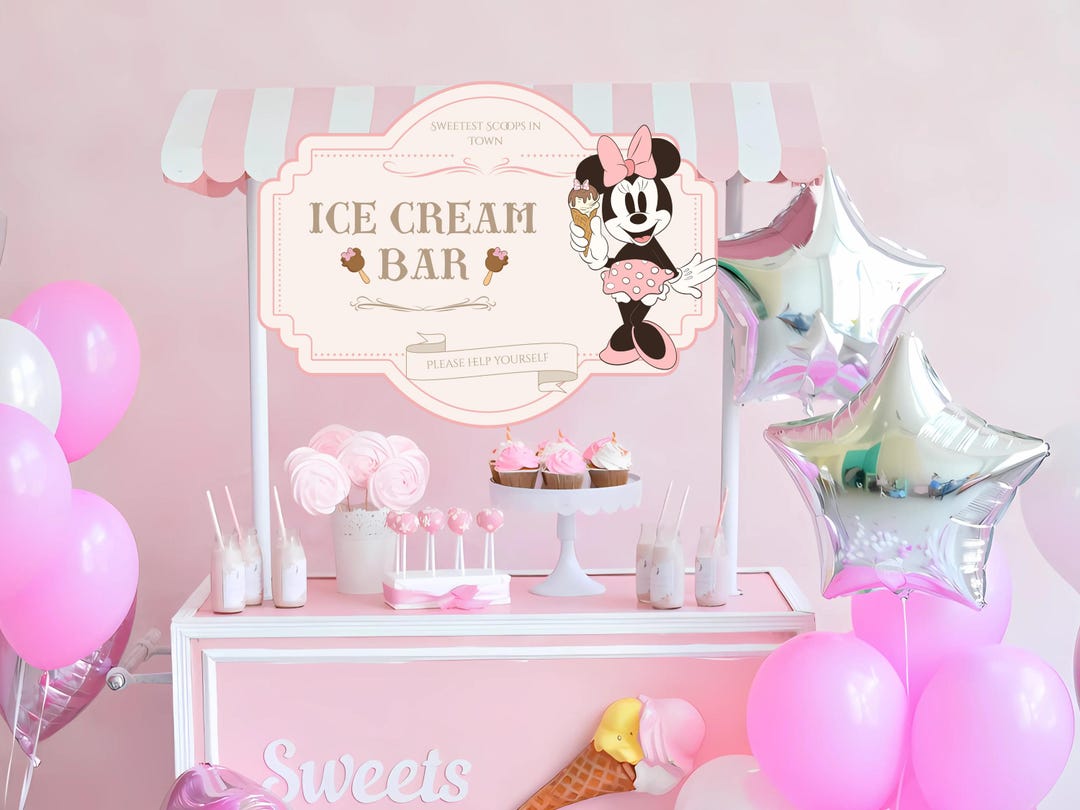 Minnie Ice Cream Bar Birthday Sign, Table Printable Sign Baby Shower or ...