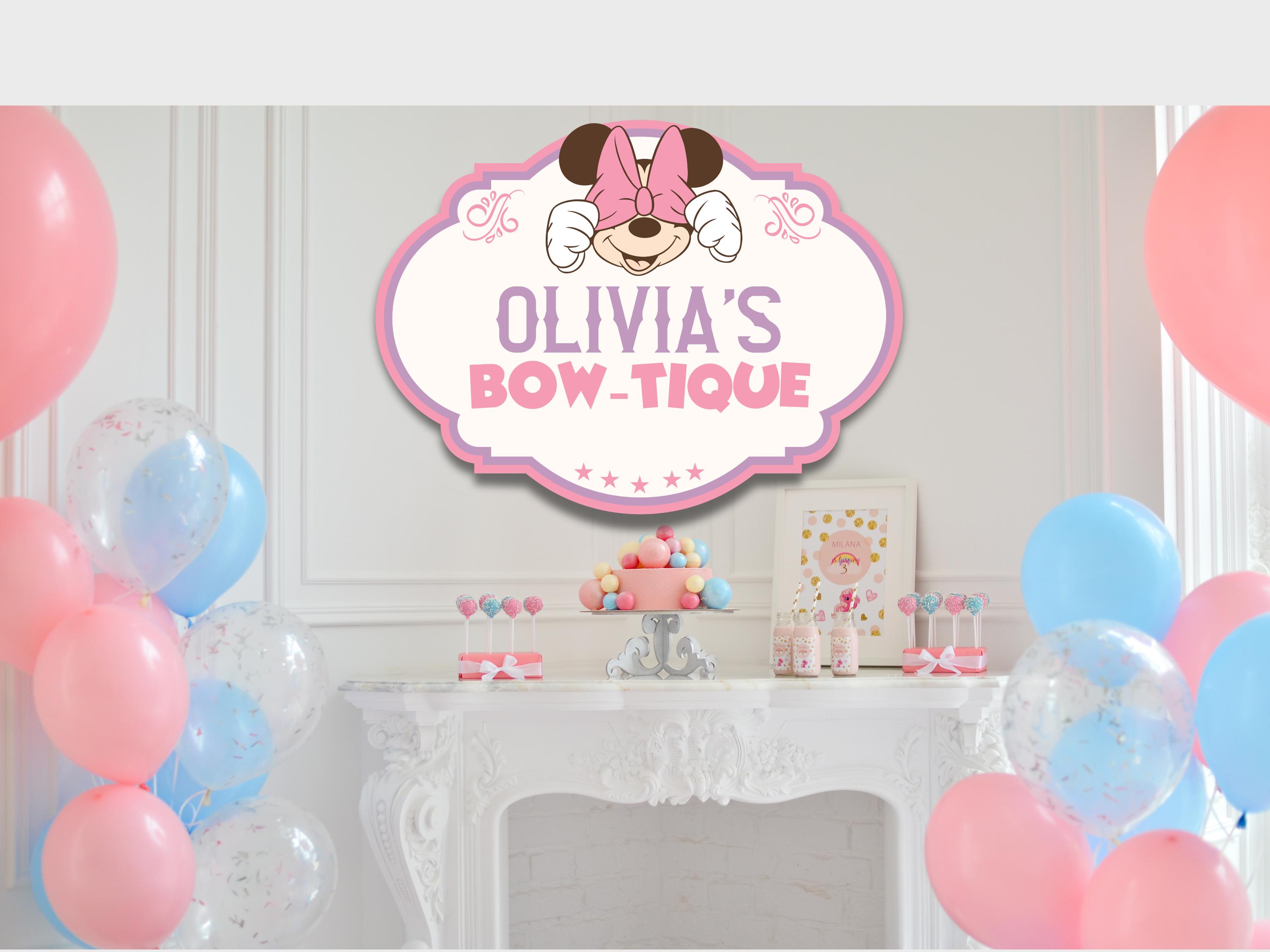 Editable Bowtique Birthday Sign, Minnie Mouse Bow Birthday Decor, Girl ...