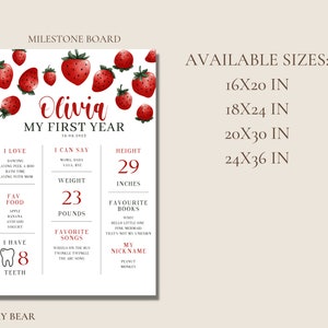 Editable First Birthday Milestone Board Strawberry Template, Milestone ...