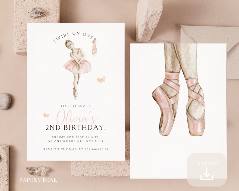 Editable Ballerina Birthday Invitation Template, Ballet Dancer Birthday ...