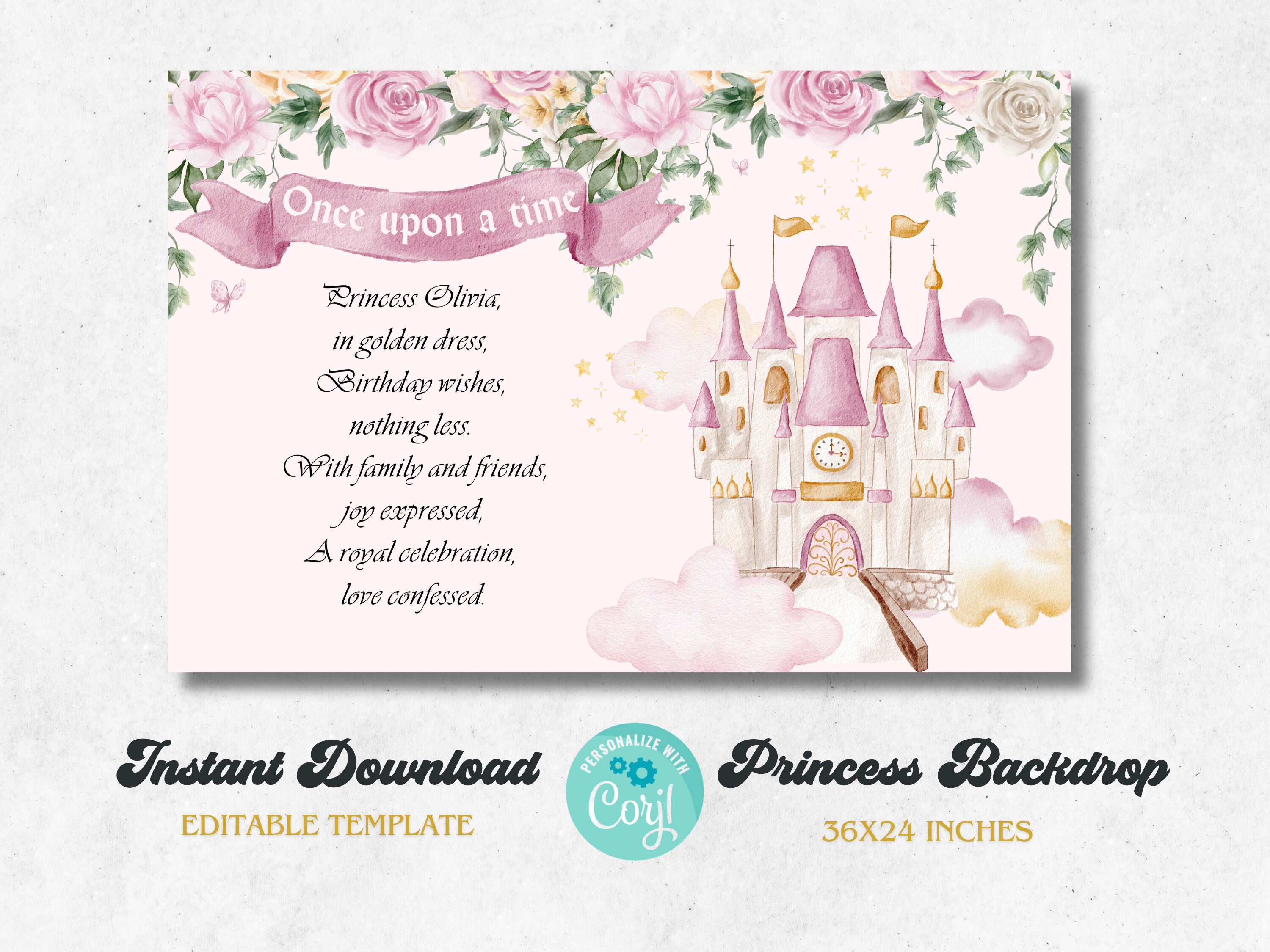 Editable Princess Birthday Backdrop Sign Princess Birthday - Etsy