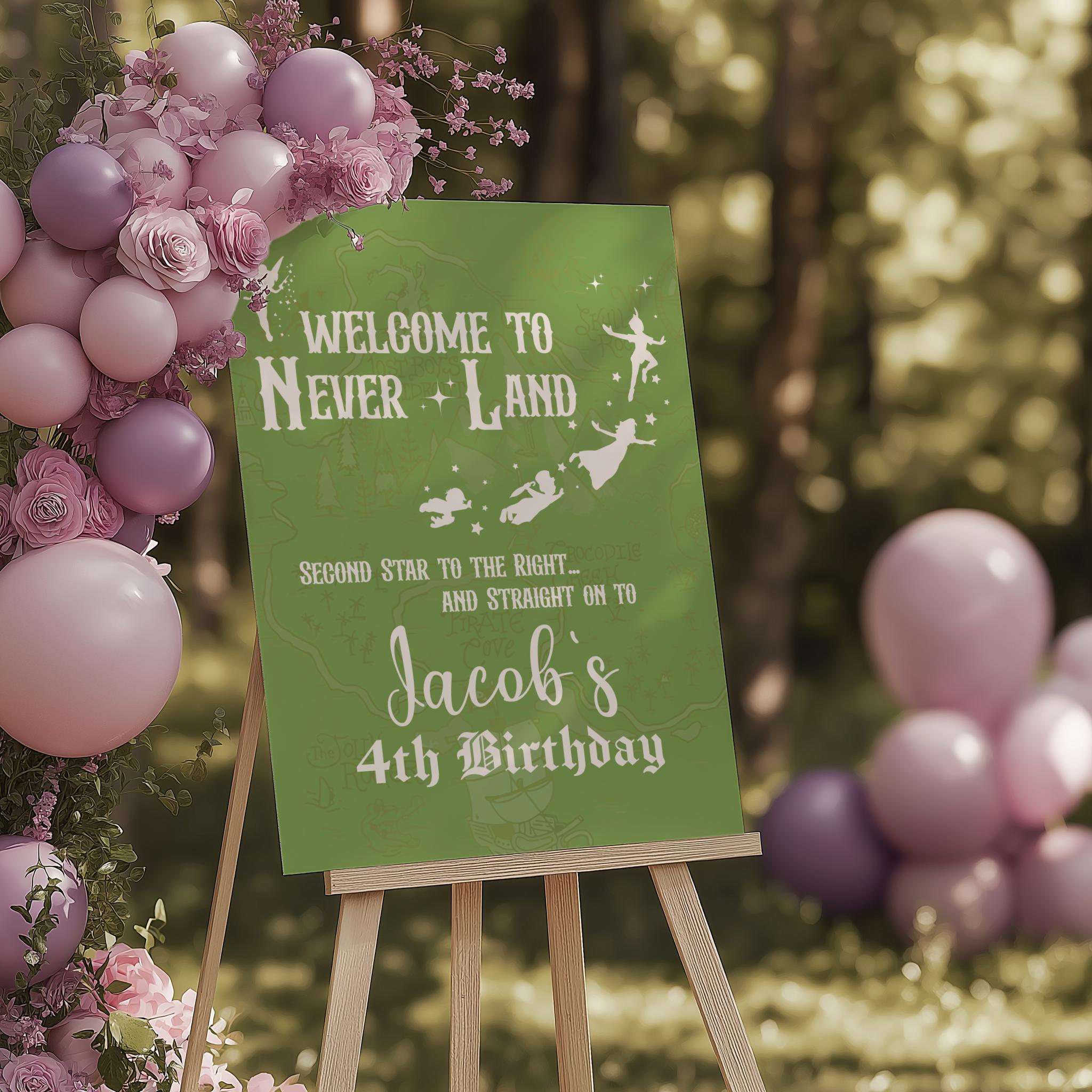 Peter Pan Neverland Birthday Welcome Sign, Adventure Party Decor ...