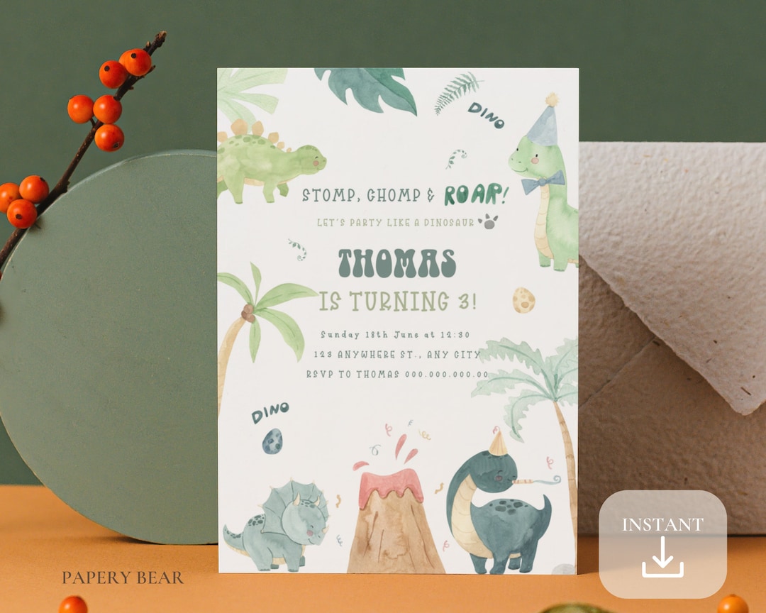 Dinosaur Birthday Party Invitation Template, Dinosaur Birthday ...
