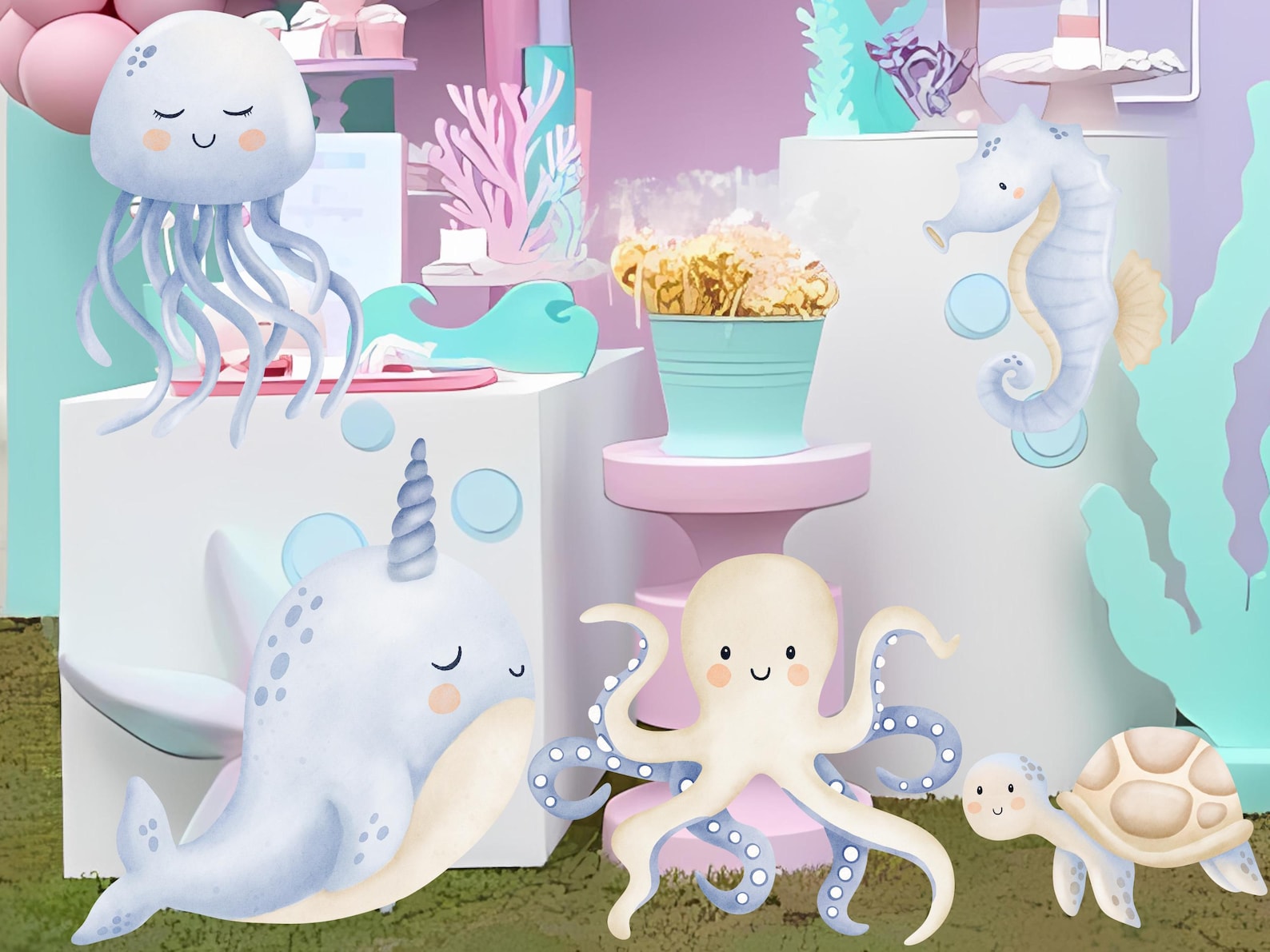 Under the Sea Cutout Decor, Glitter Birthday Party Prop (digital) - Etsy