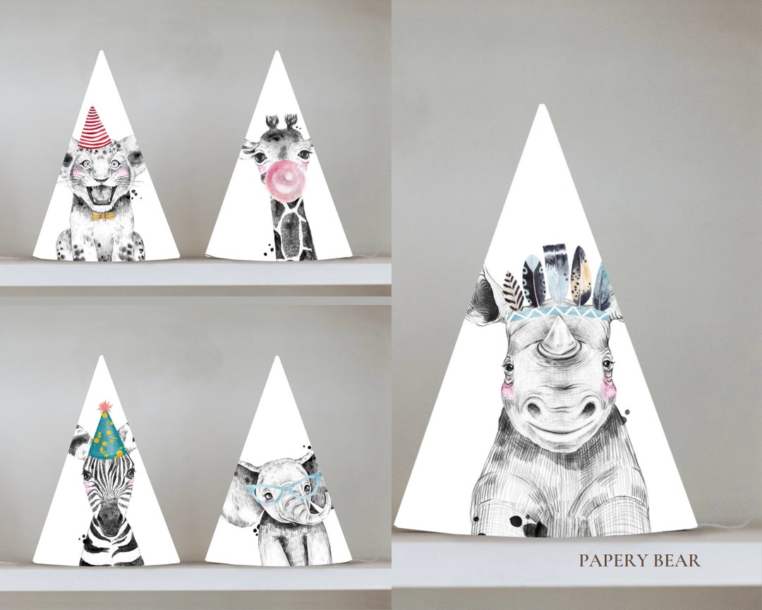 Printable Zoo Animals Printable Party Hats, Safari Animals Girl ...