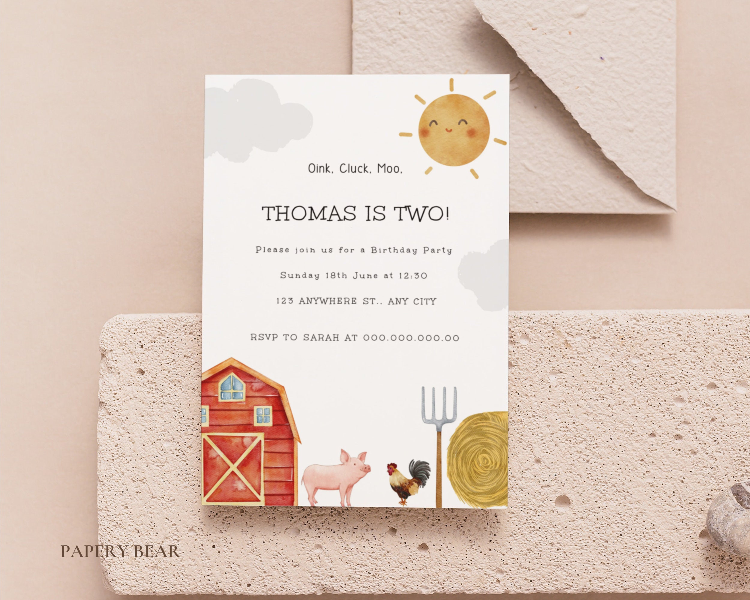 Farm Birthday Editable Invitation, Barn Animals Party Invite Template ...