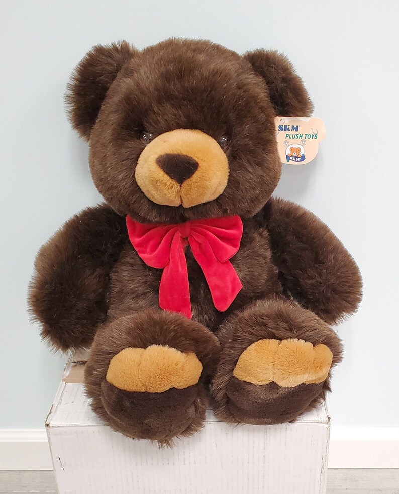 SKM 24 In. Brown Soft Plush Bear With Red Bow Tie With Tag. - Etsy