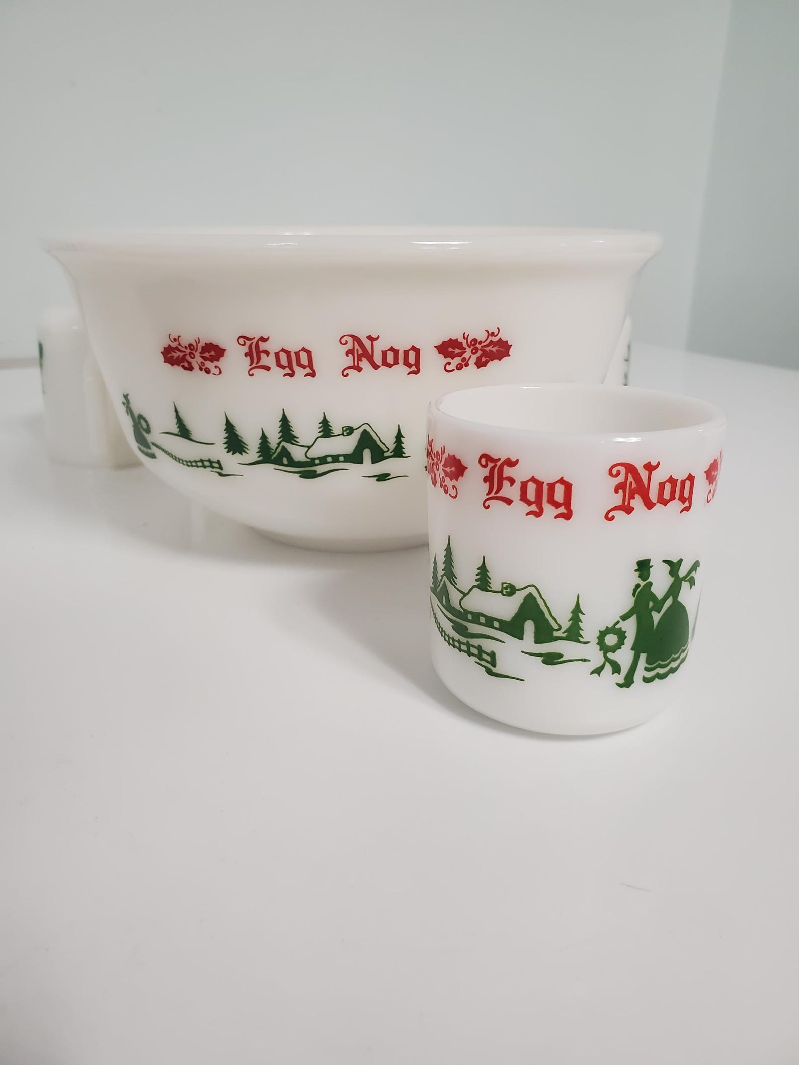 Vintage 1960's HAZEL ATLAS Christmas Egg Nog Serving Bowl With 5 ...