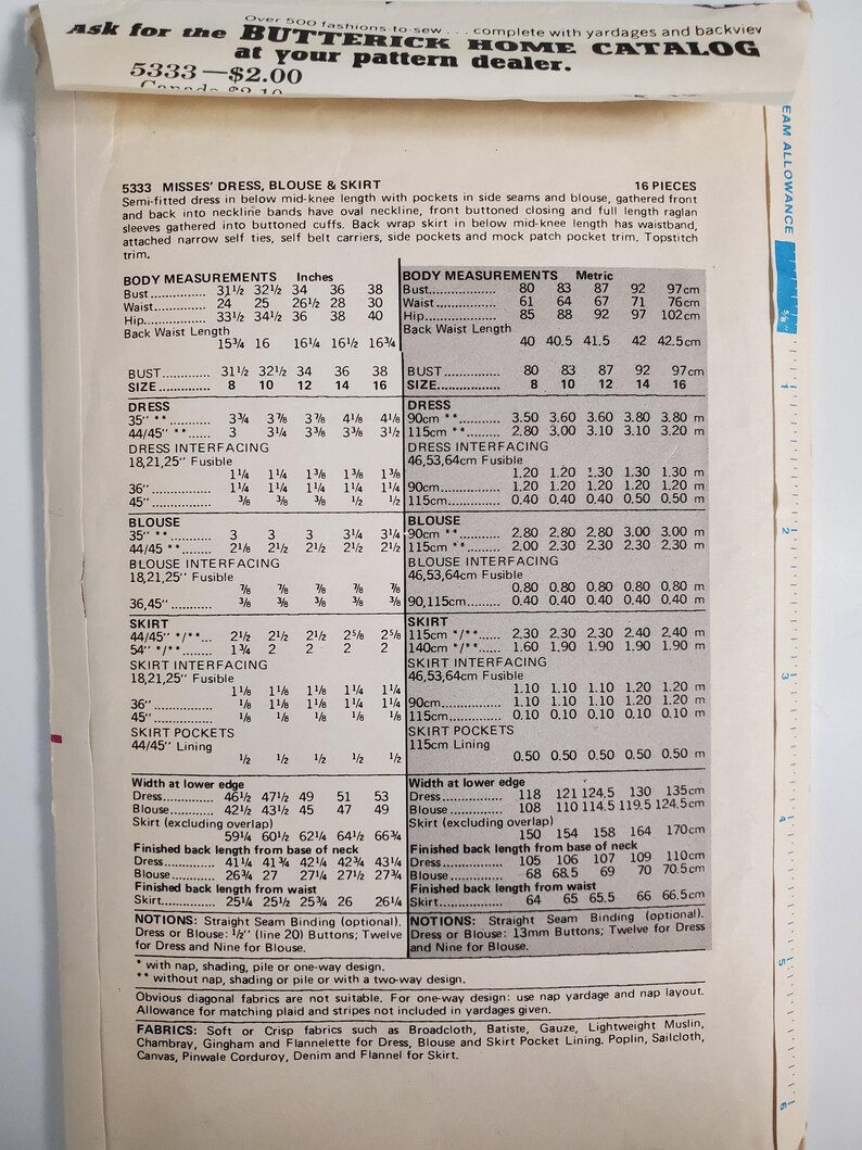 Vintage 1970's BUTTERICK Uncut Pattern #5333 - Etsy