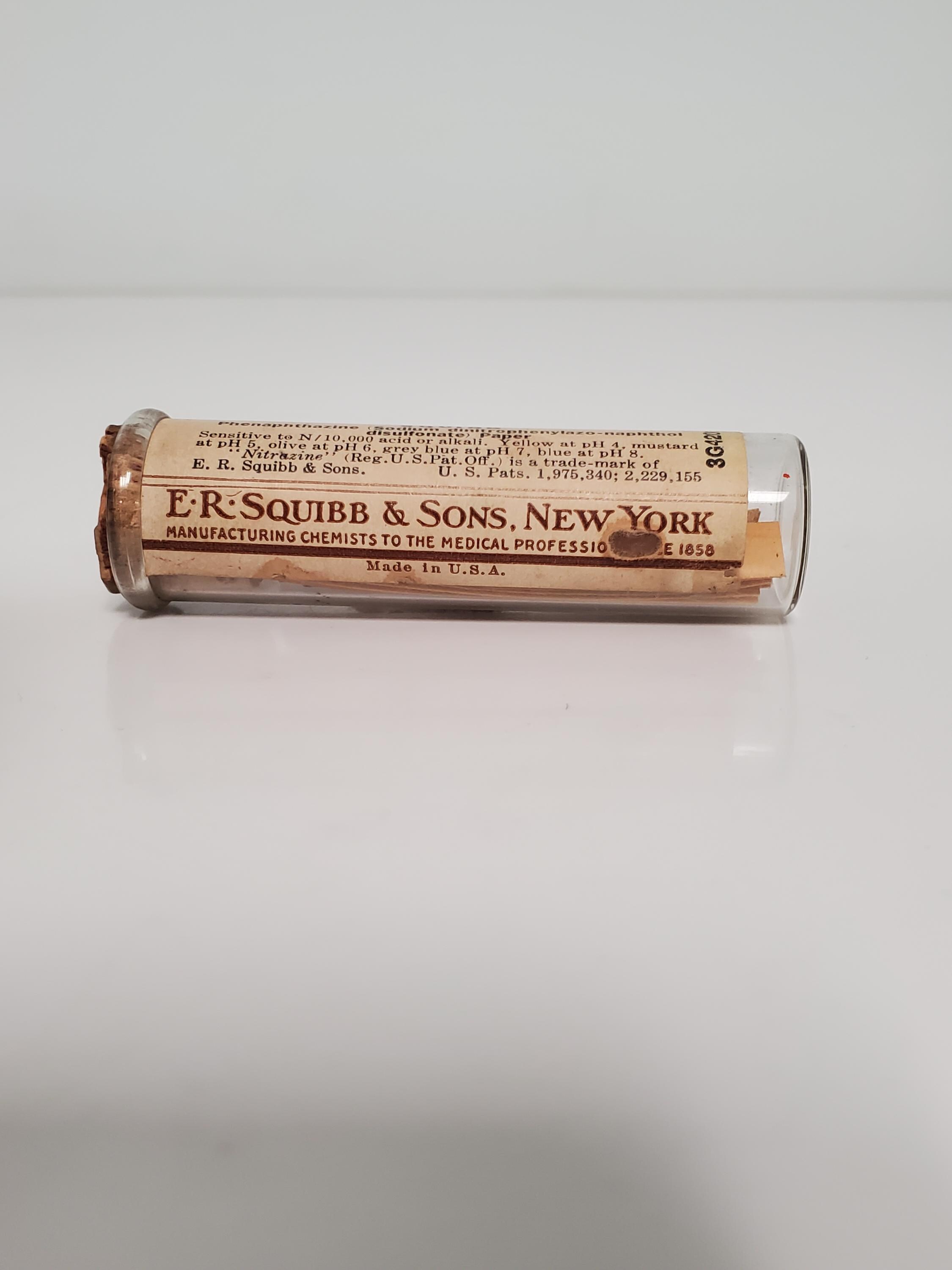 Vintage E B Squibb and Sons Glass Vial NITRAZINE Paper With Cork Top - Etsy