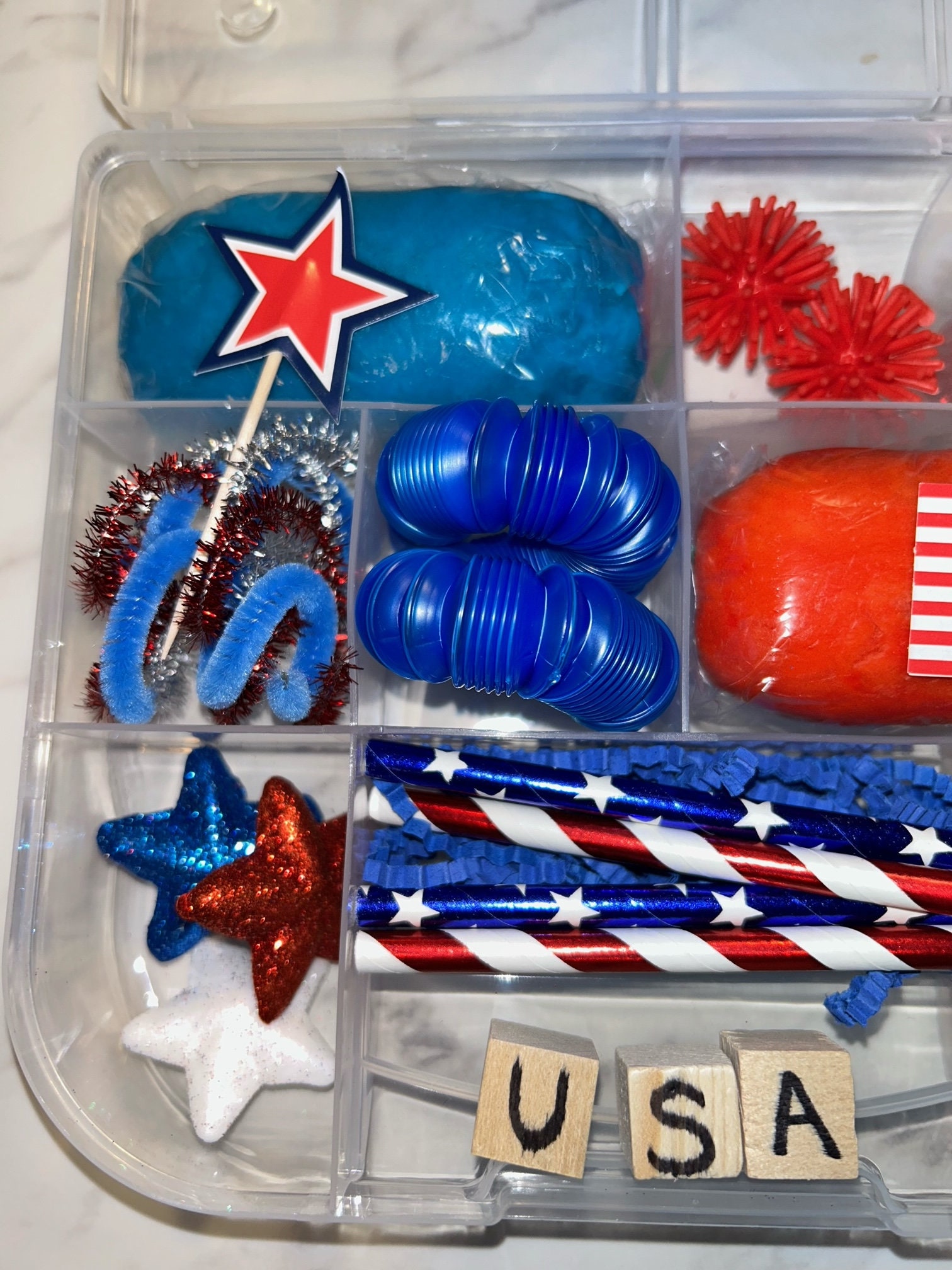 Patriotic Fourth of July - Red White and Blue Flag Playdough Sensory ...