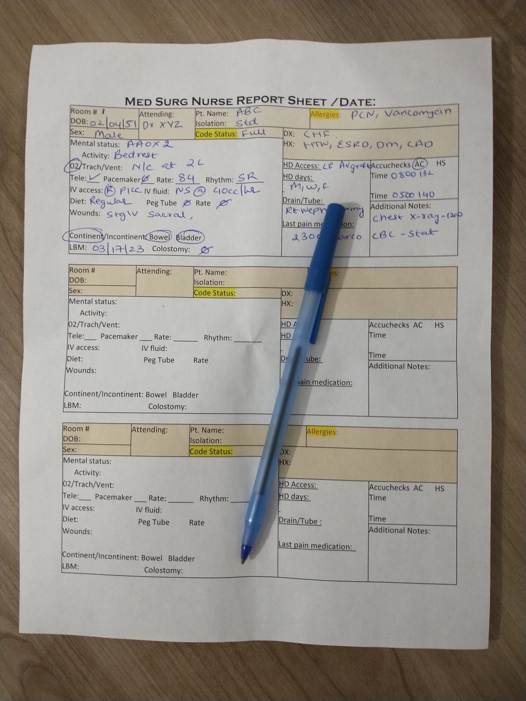 The Best Nurses Daily Shift Report Template for 3 Patient, Med-surg ...