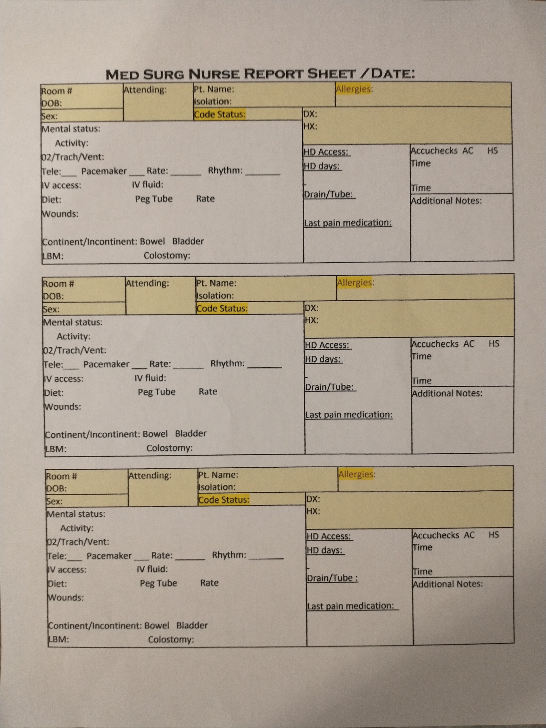 The Best Nurses Daily Shift Report Template for 3 Patient, Med-surg ...
