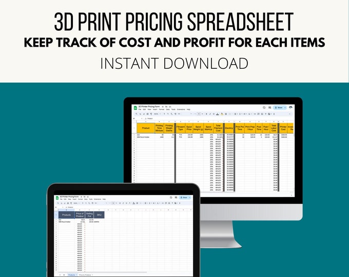3D Print Pricing Spreadsheet Use With Google Sheets to Keep Track of ...