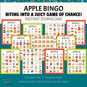 Apple Bingo Printable for Classrooms, Senior Activities, School, Family ...