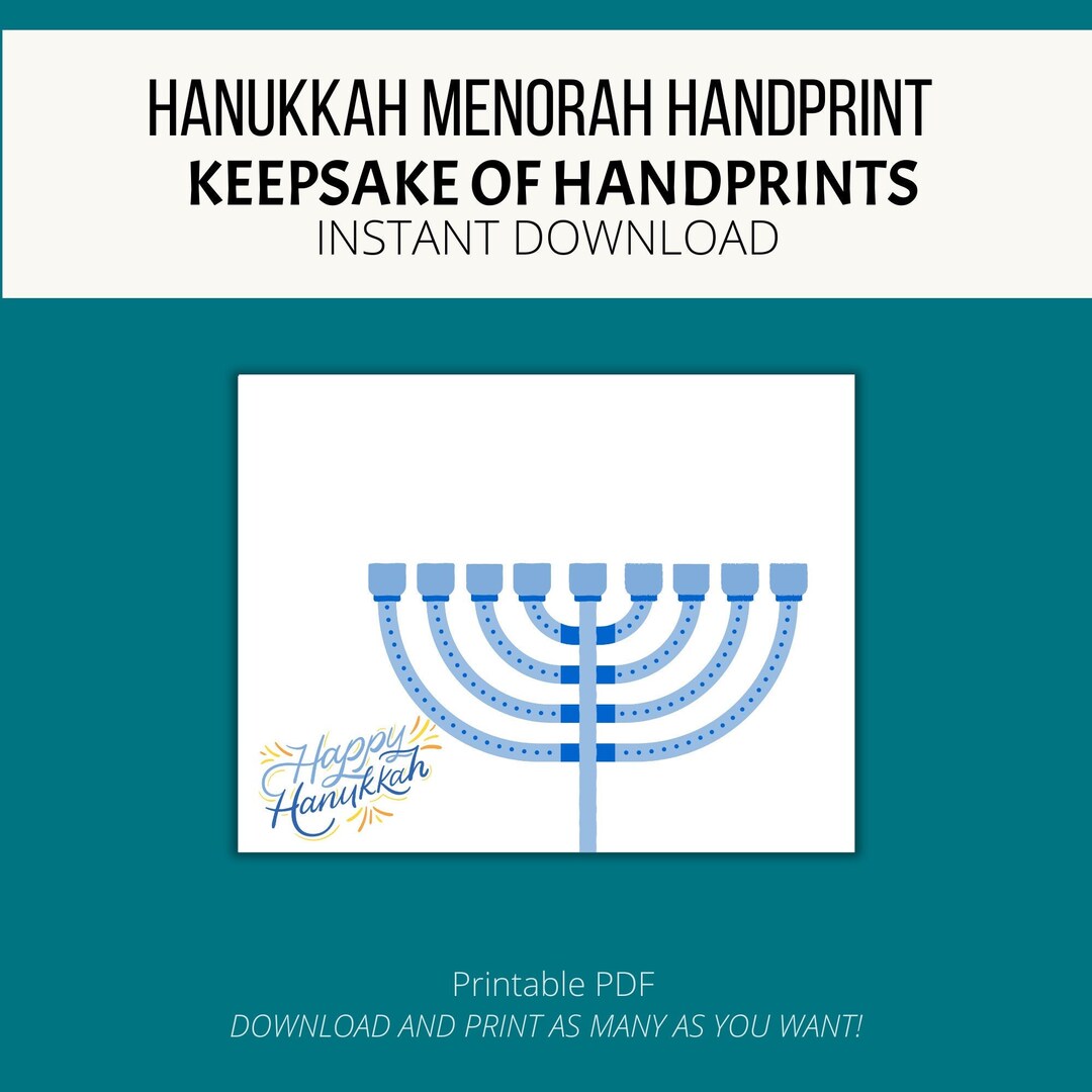 Hanukkah Handprint Art Keepsake Gift Craft Printable Menorah Handprint Art Project Baby, Toddler ...