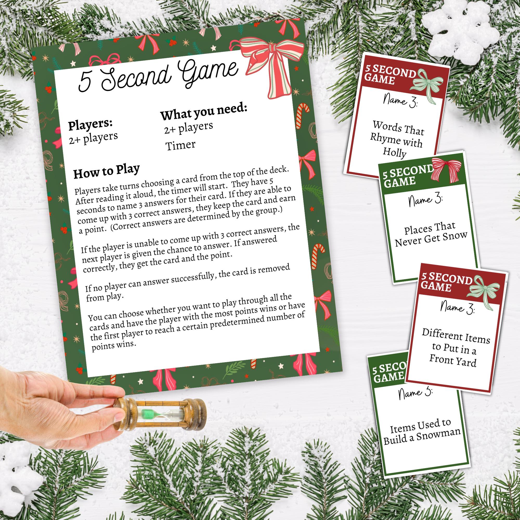 5 Second Christmas Game, Christmas Printable Party Activity for ...