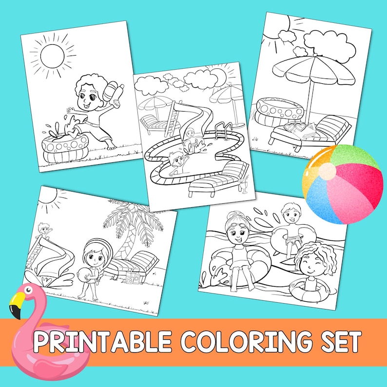 Summer Pool Party Coloring Pages Bonus Ispy Ice Cream & Swimming Toys ...