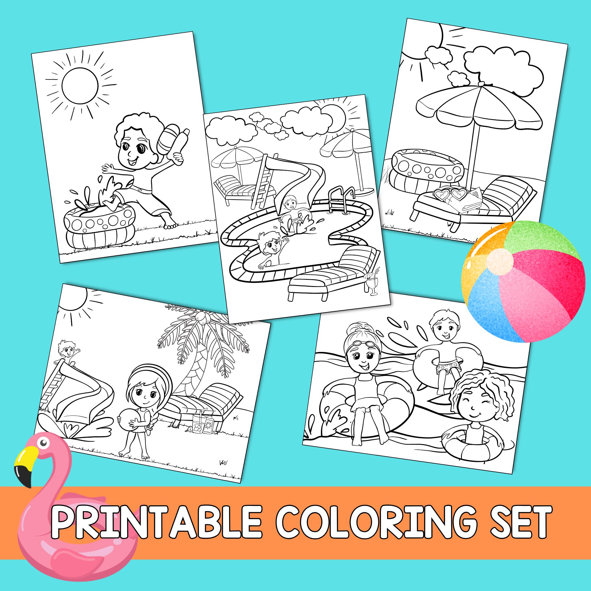 Summer Pool Party Coloring Pages Bonus Ispy Ice Cream & Swimming Toys ...