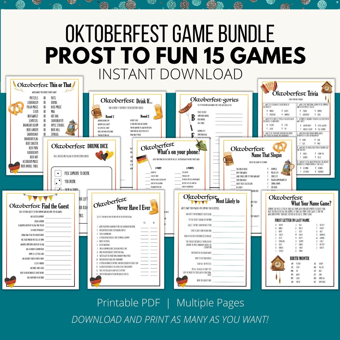 Oktoberfest Game Printable Bundle, 15 Octoberfest Games Adult Party ...
