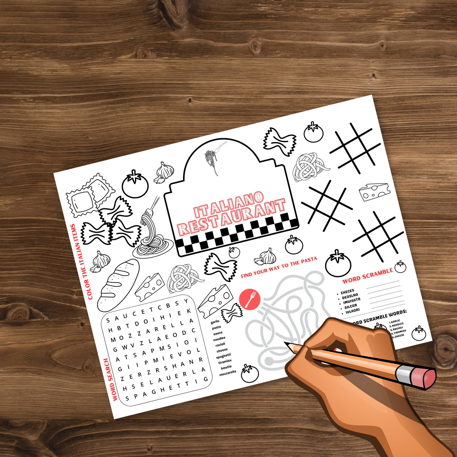 Personalized Pasta Night Activity Placemat Customize Pasta Restaurant ...