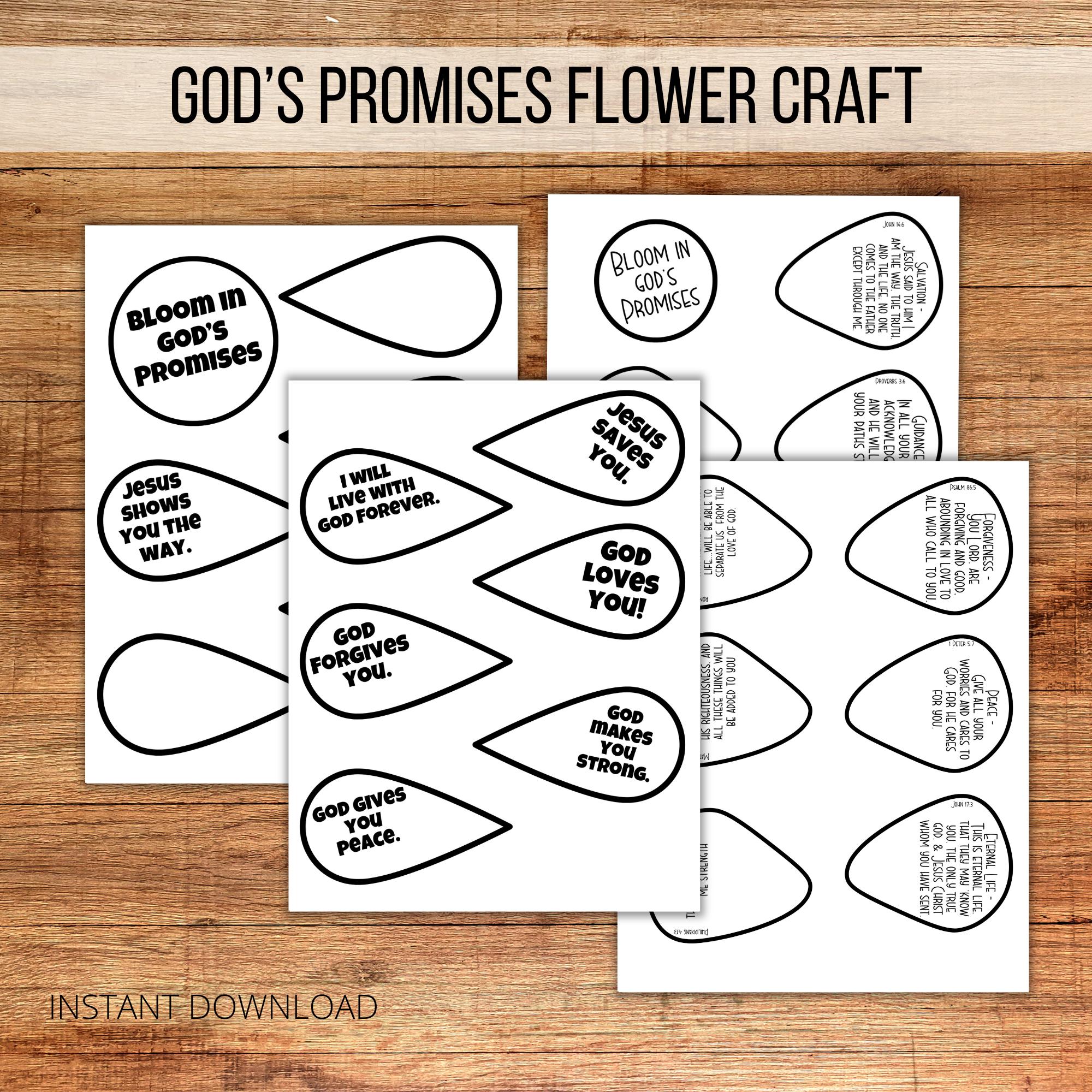God's Promises Flower Christian Craft Kit Printable Activity for Sunday ...
