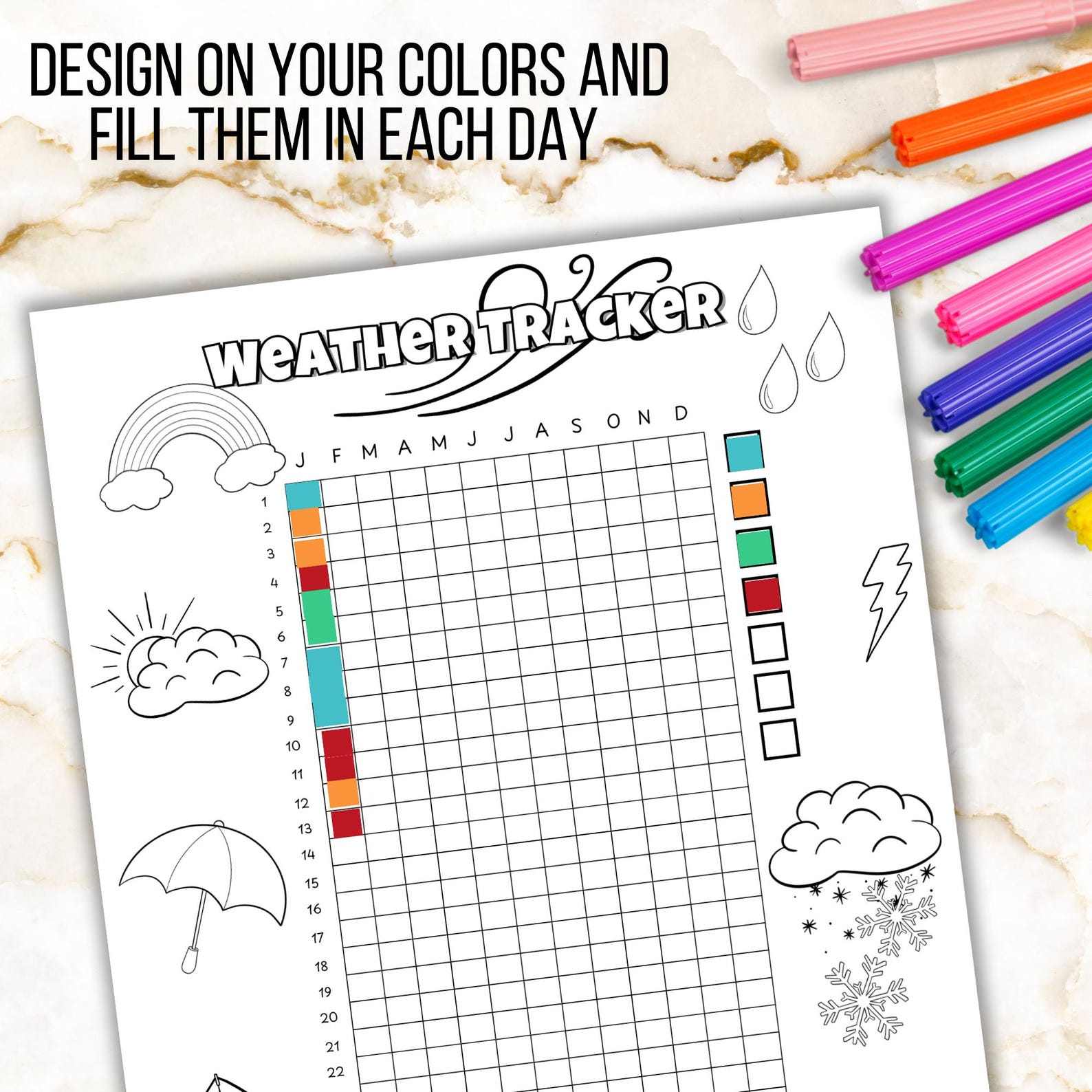 Yearly Weather Tracker Worksheet Coloring Journal Page - Works for ...