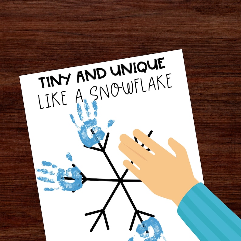 Snowflake Fingerprint Keepsake Craft, Winter Printable Gift Handprint ...