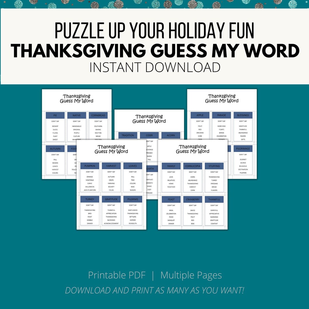 Printable Thanksgiving Guess My Word Group Gathering Party Game for ...