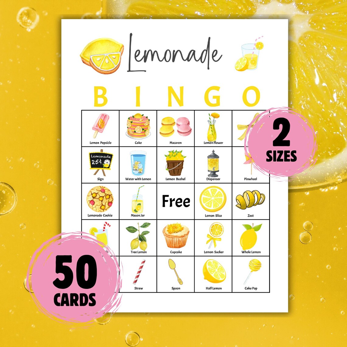 Lemonade Bingo Printable for Birthday Parties, Family Game Night ...