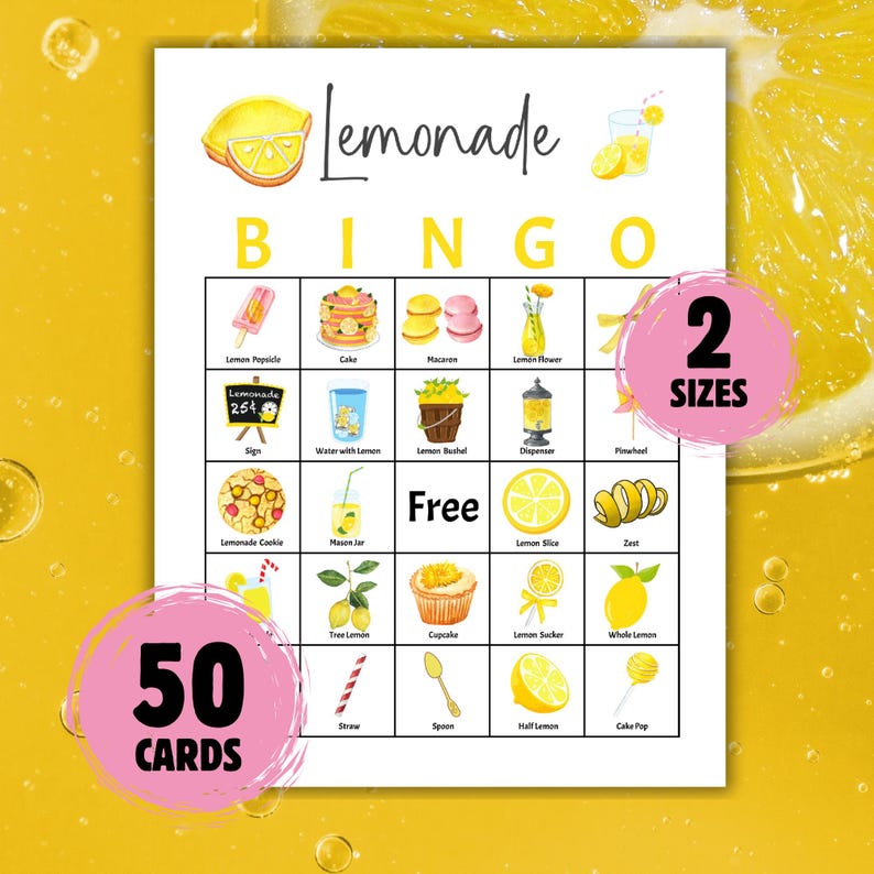 Lemonade Bingo Printable for Birthday Parties, Family Game Night ...