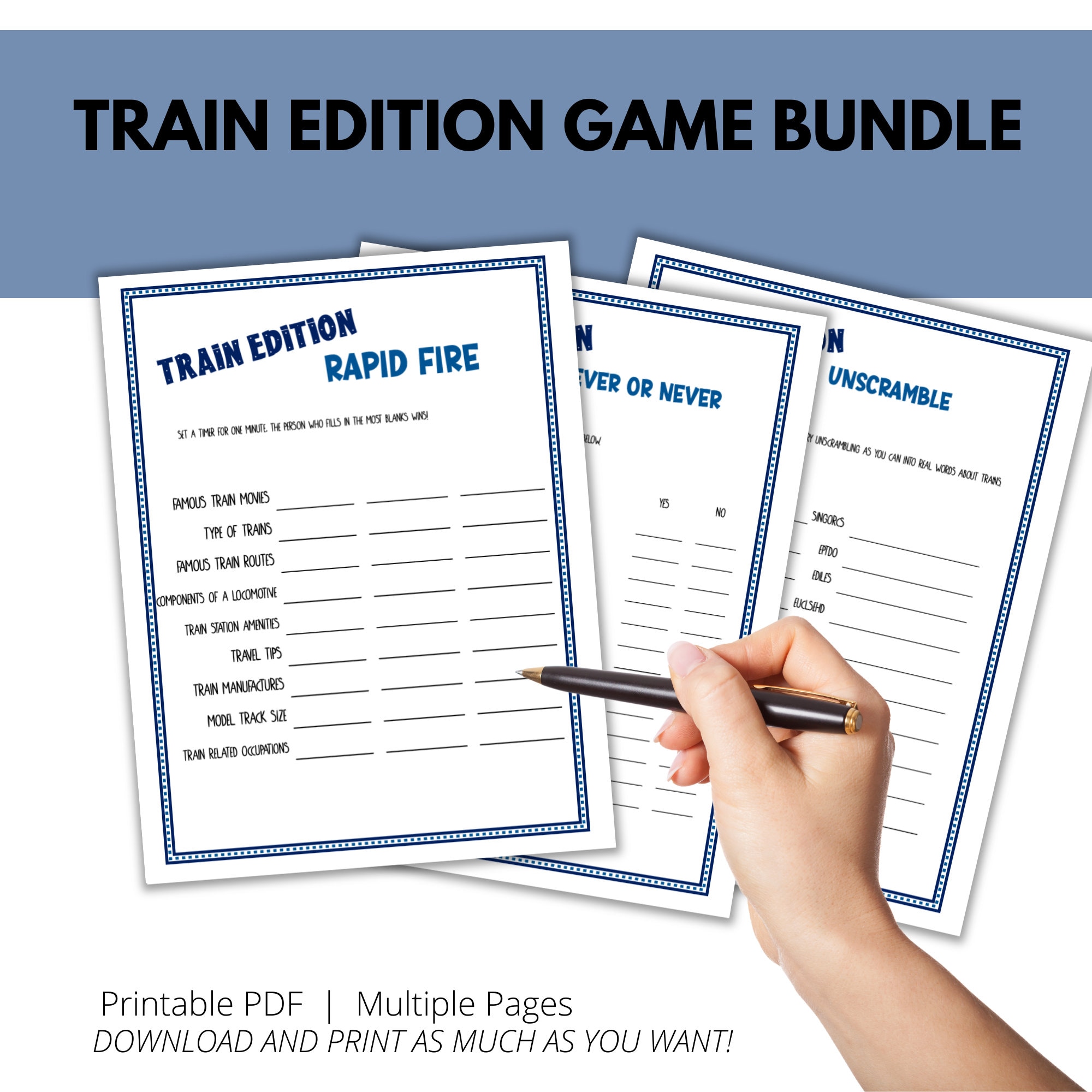 Train Activity Game Bundle | 40 Train Themed Printable Games for Family ...
