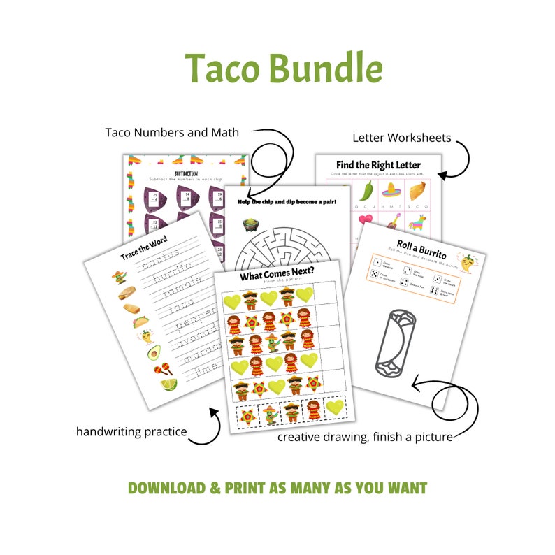 Cinco De Mayo Taco Activity Sheets Mexican Food Worksheets for ...