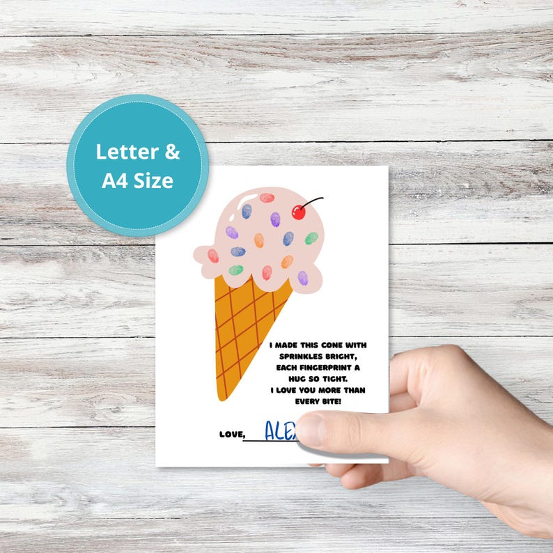 Ice Cream Fingerprint Art Summer Keepsake for Birthdays, Grandparents ...