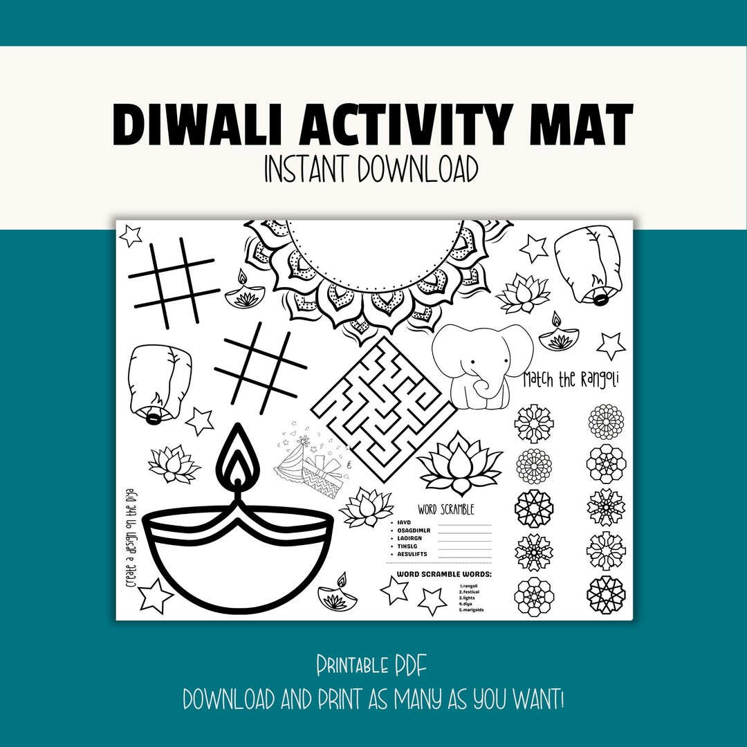 Personalized Diwali Activity Placemat | Customize Indian Games Coloring ...