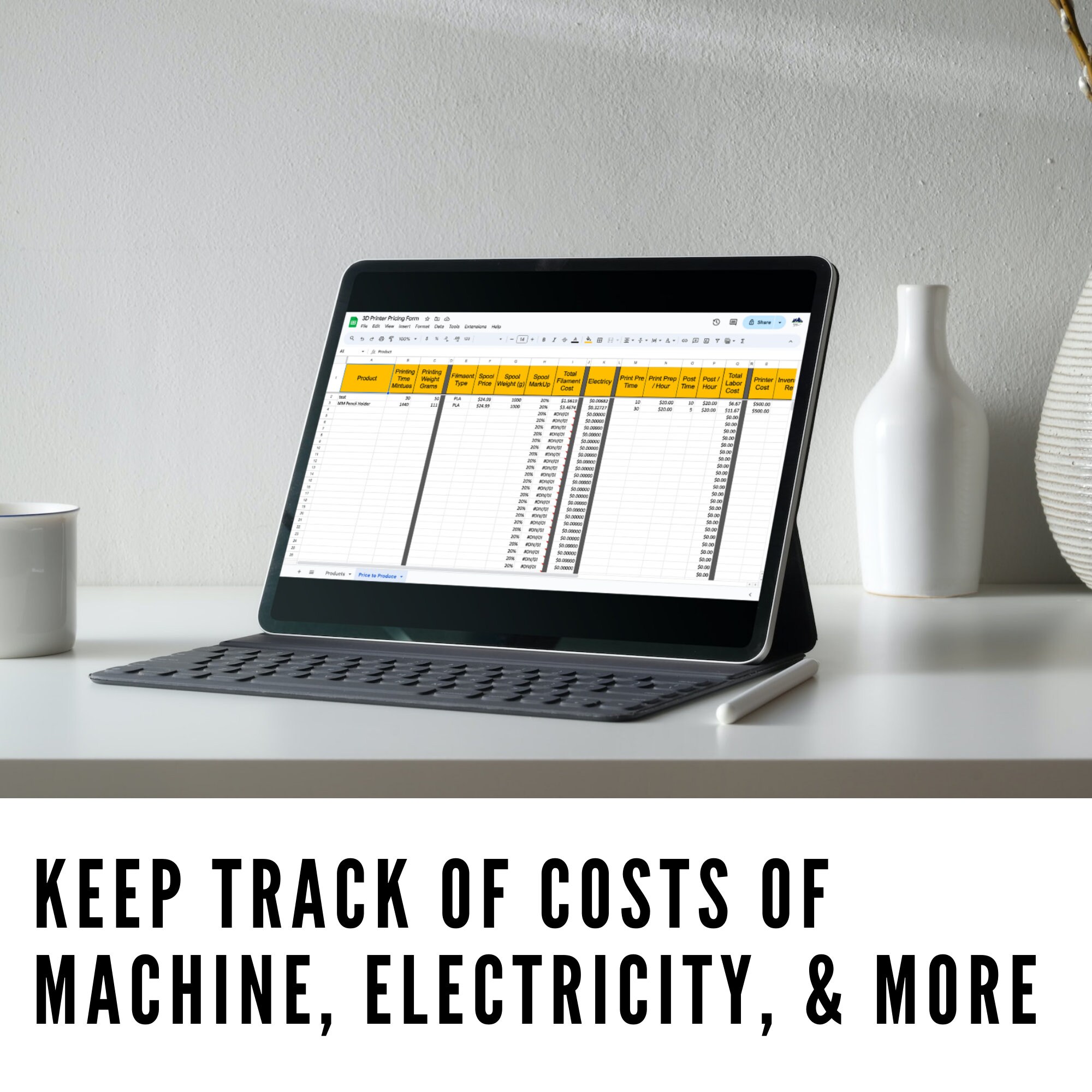 3D Print Pricing Spreadsheet Use With Google Sheets to Keep Track of ...