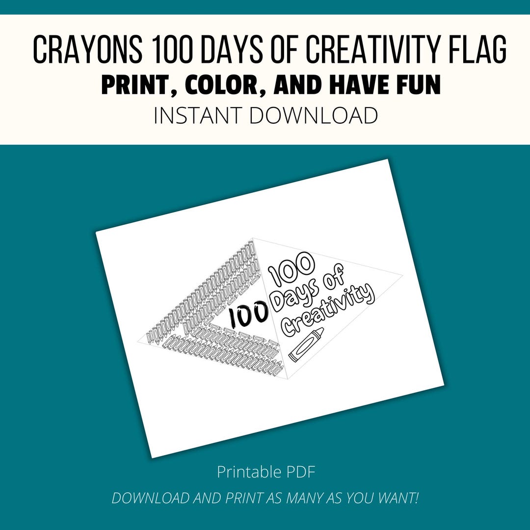 100 Days of School Coloring Flag - 100 Days of Creativity Printable ...