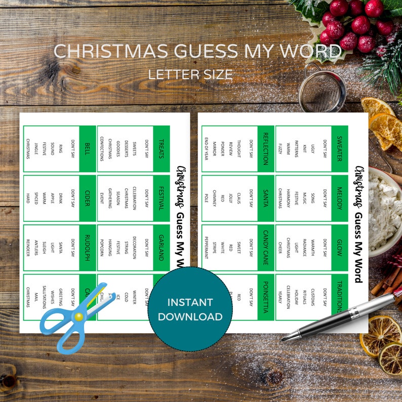 Printable Christmas Guess My Word Group Gathering Party Game for ...