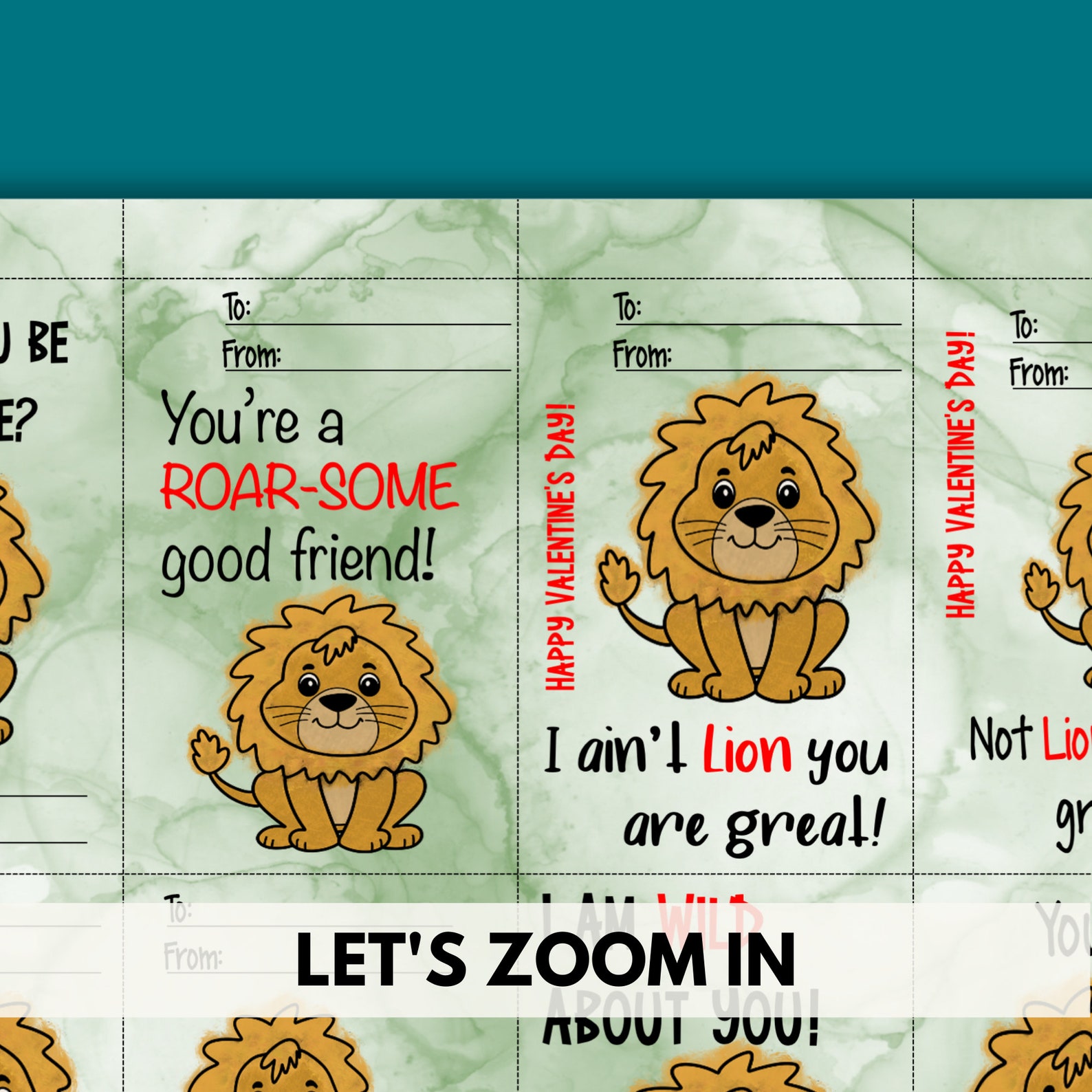 Lion Printable Classroom Valentines Funny Lion Valentines FILLABLE Cute ...