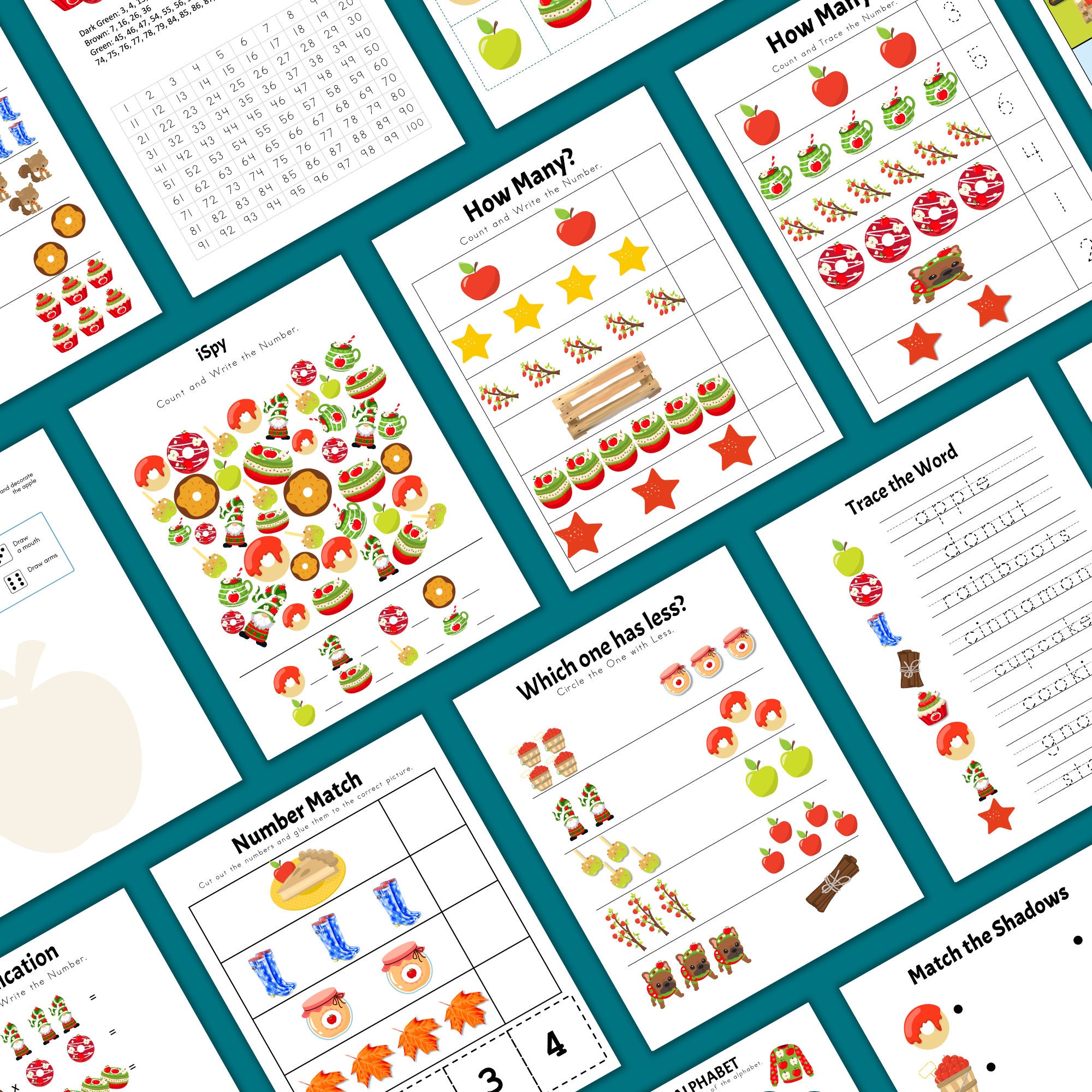 Fall Apple Themed Activity Educational Pack for Kids Worksheet - Etsy