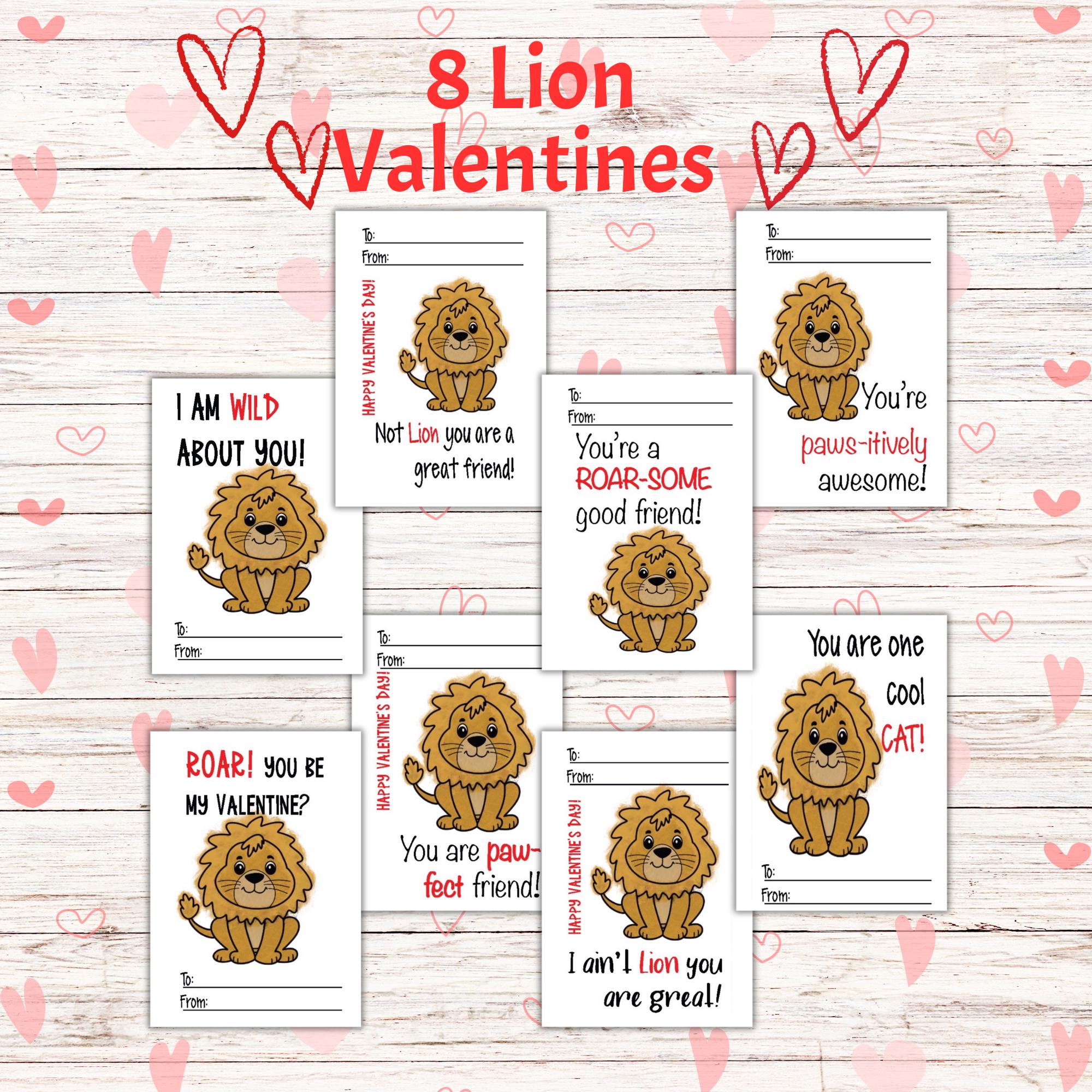 Lion Pun Classroom Valentines, Class Valentines Animals, Valentine ...