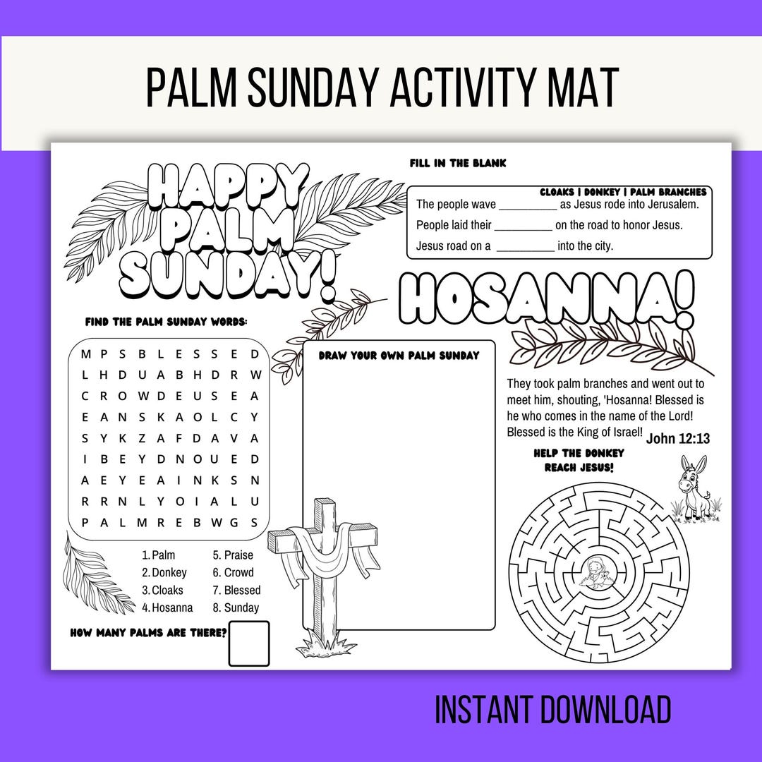 Palm Sunday Activity Game Placemat for Kids, Sunday School Unit ...