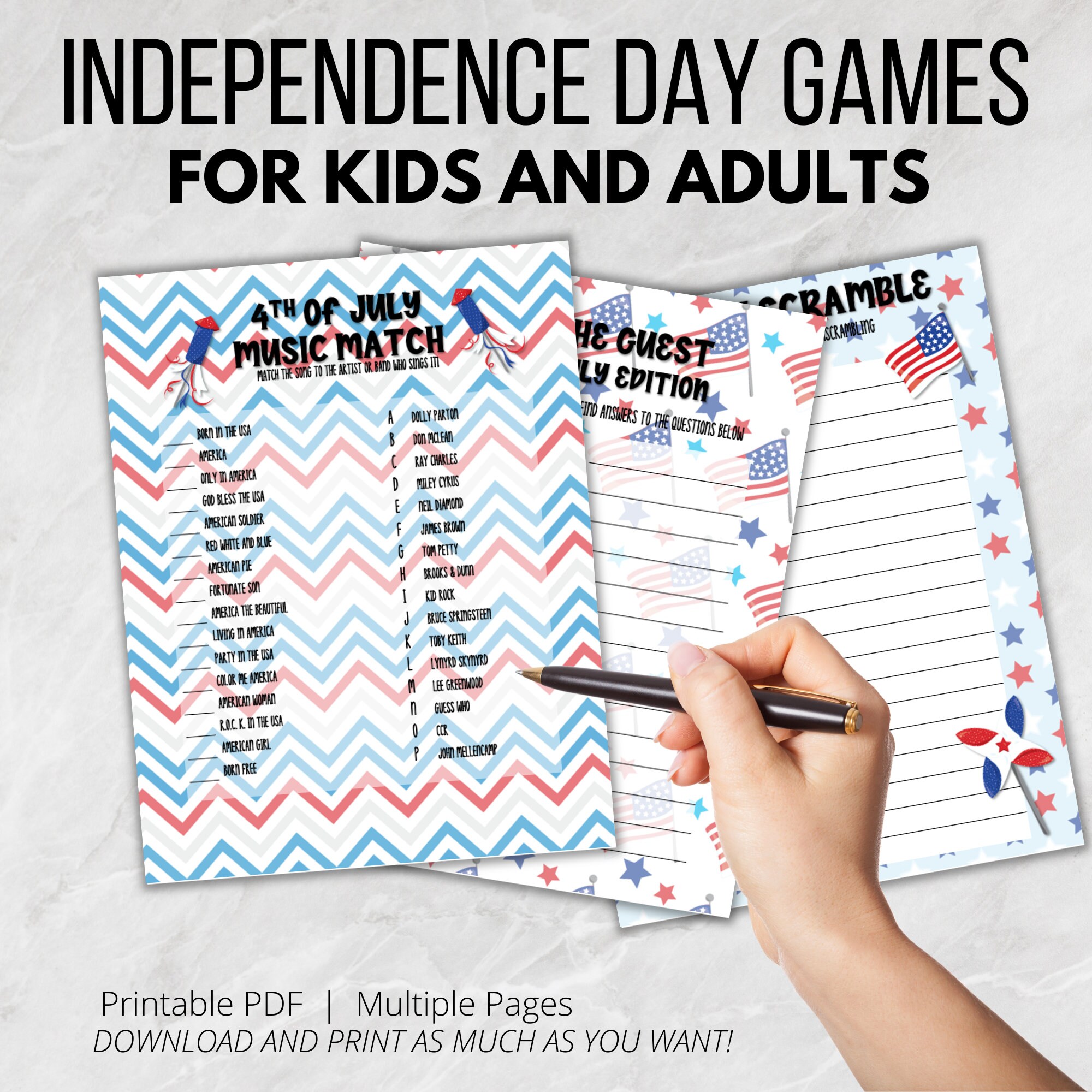 4th of July Party Games | Patriotic Party Printables for Family, Tweens ...