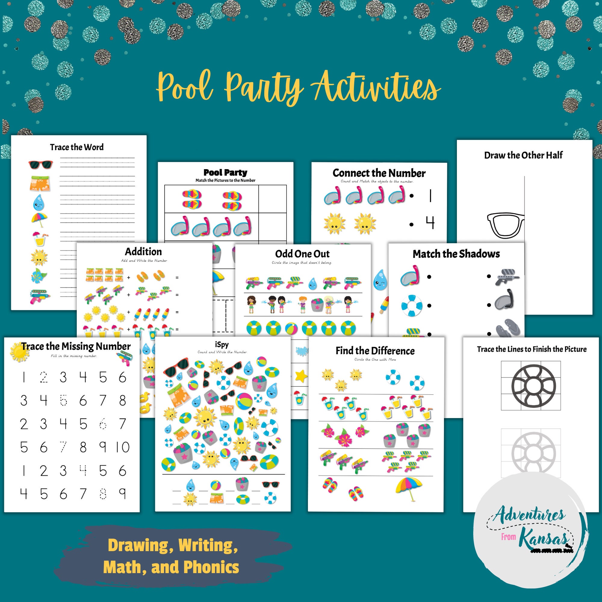 Pool Party Themed Kid Printables | Summertime Activities for Kids ...